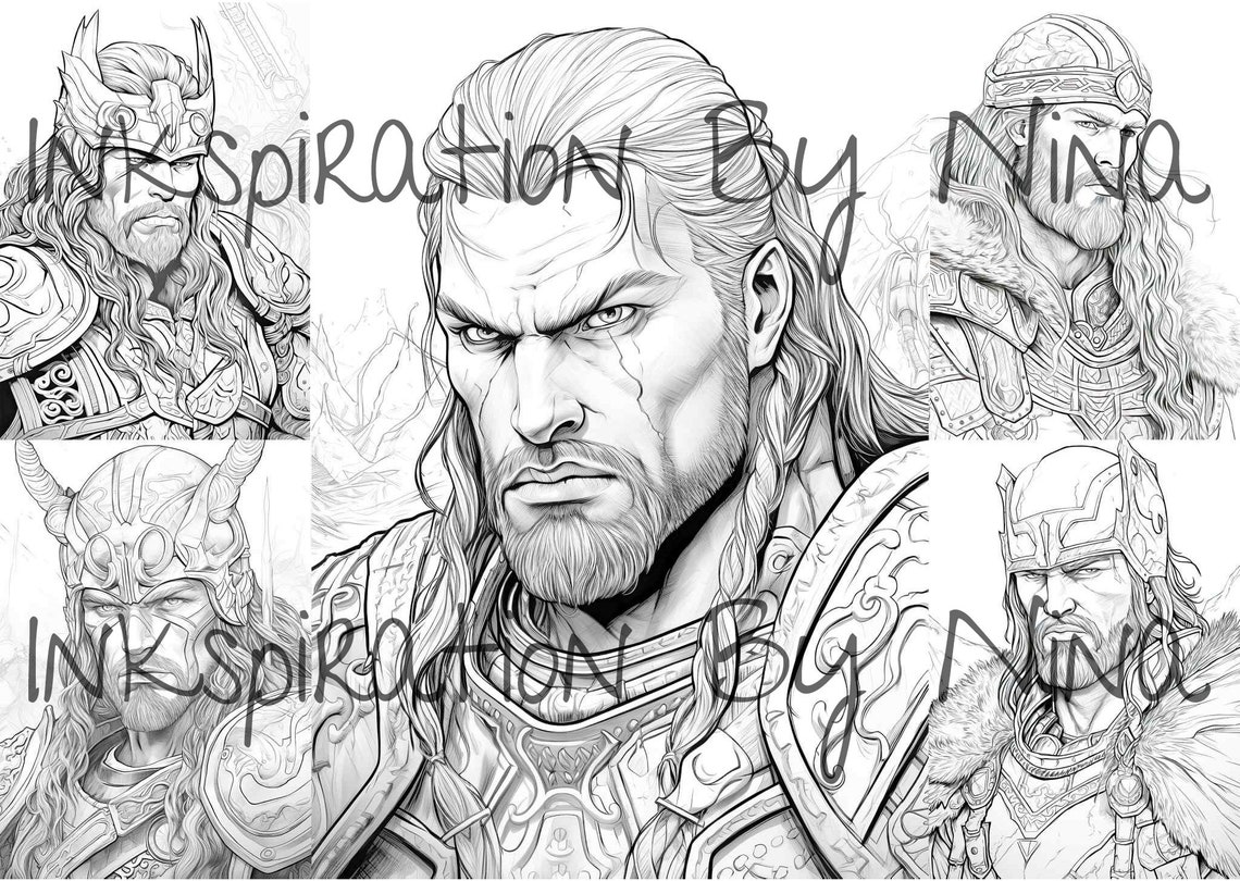 Ivar the Boneless Viking Coloring Book, 16 Detail Greyscale Adult ...