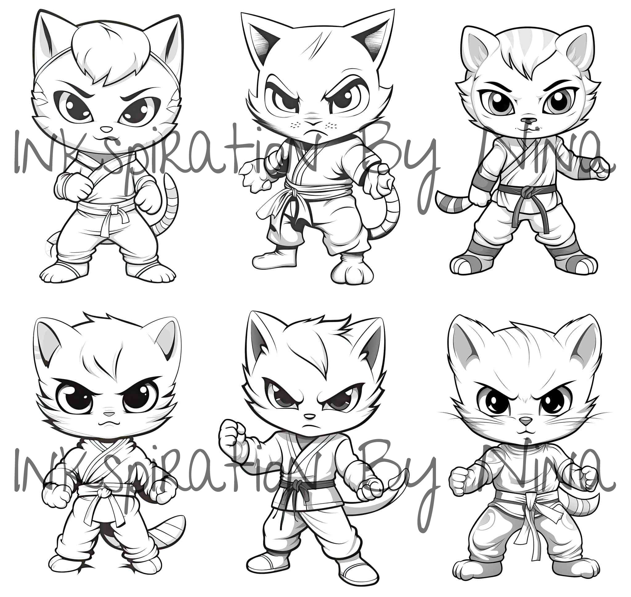 Ninja Kitty Coloring Book, 30 Detail Greyscale Adult & Kids Cute Cat ...