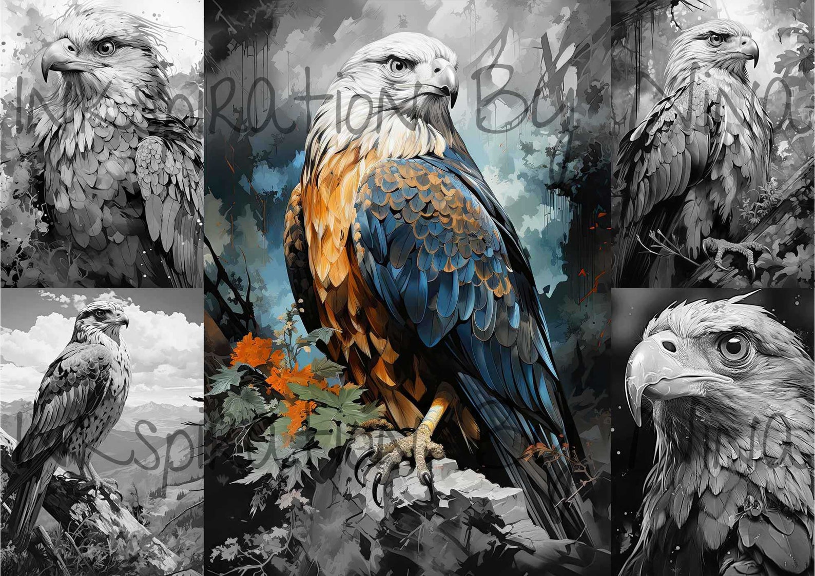 Falcon Ink Painting Coloring Pages, 20 Premium Adult Coloring Sheets ...