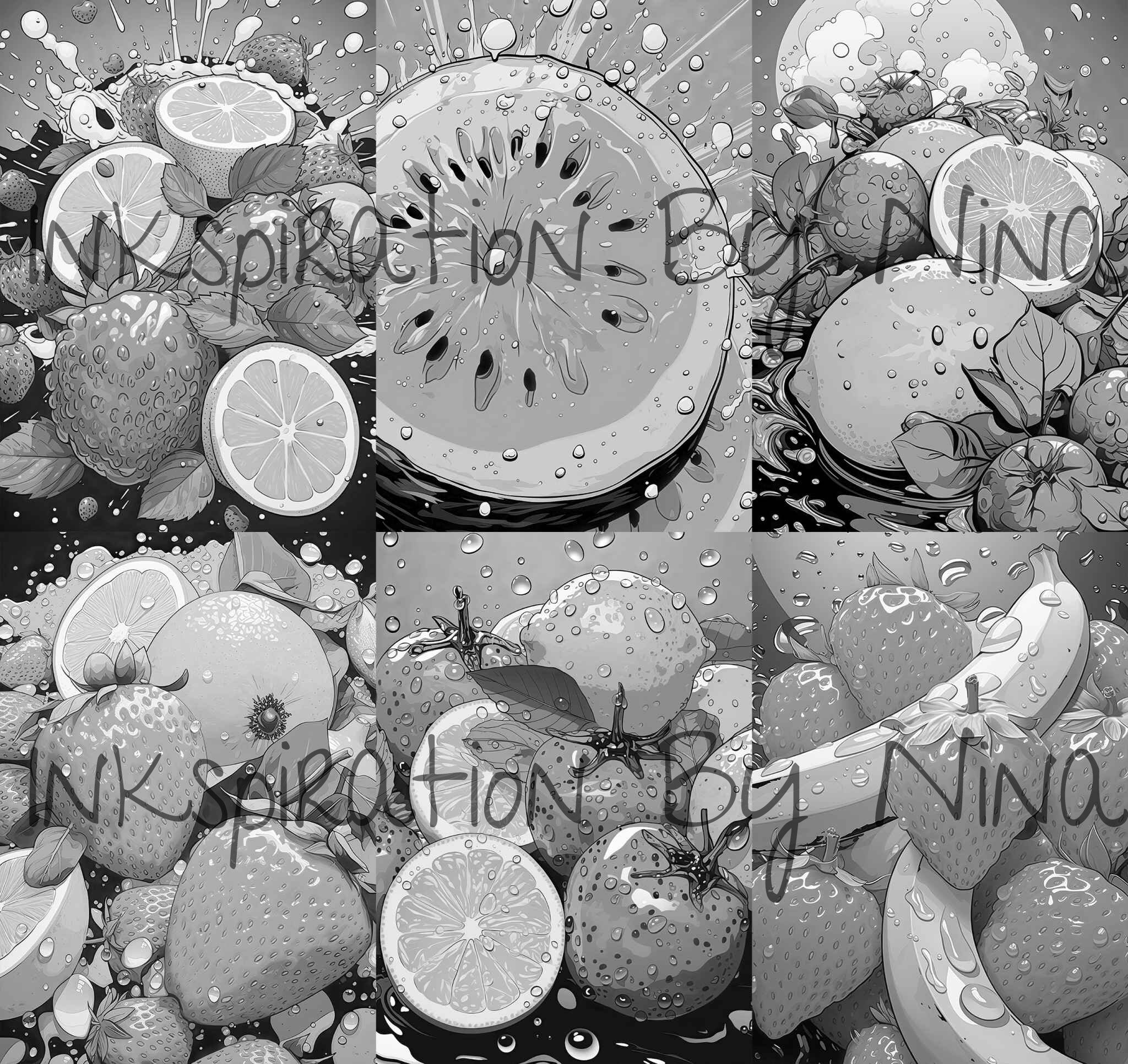 Pop Art Fruit Coloring Book 24 Greyscale Adult & Kids Detail - Etsy