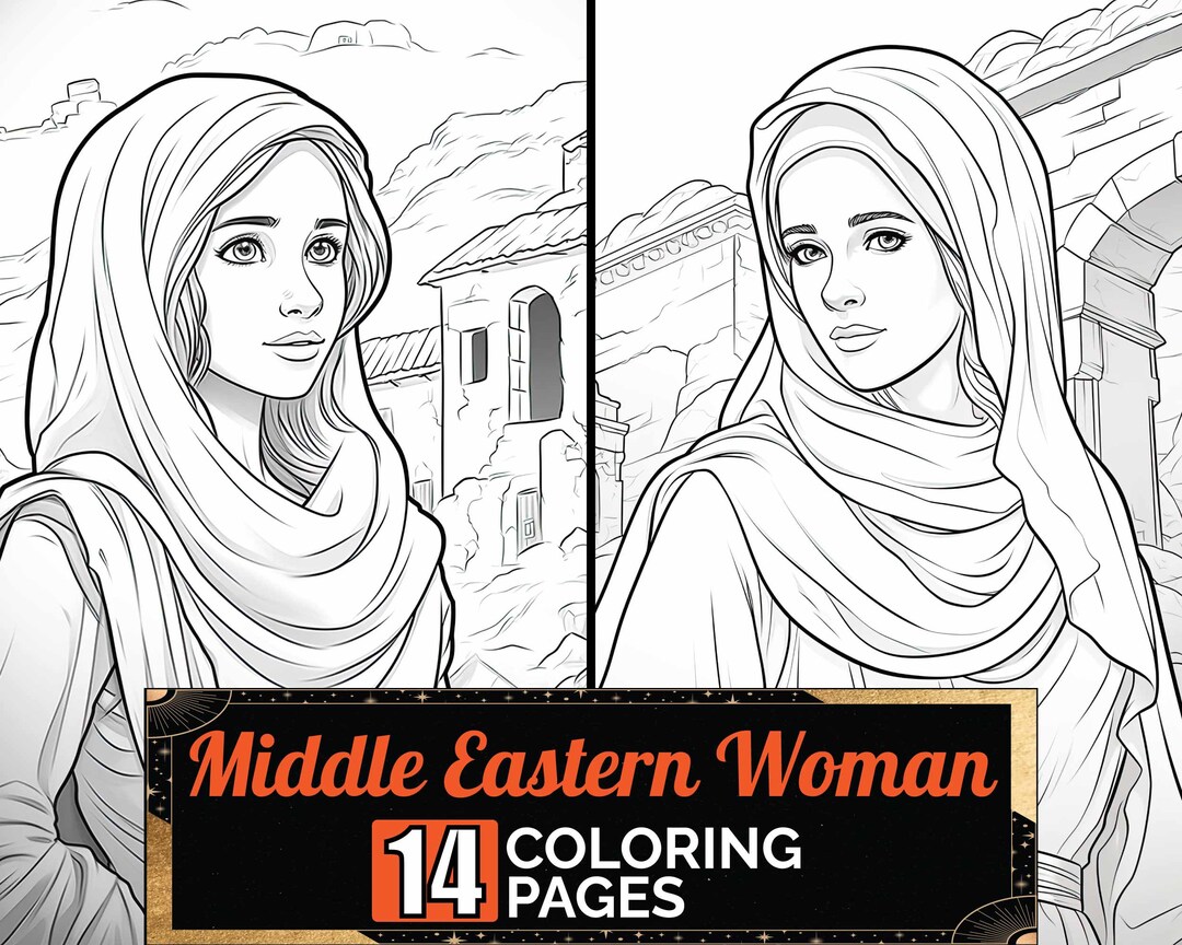Middle Eastern Woman Coloring Book, 14 Greyscale Adult & Kid Detail ...
