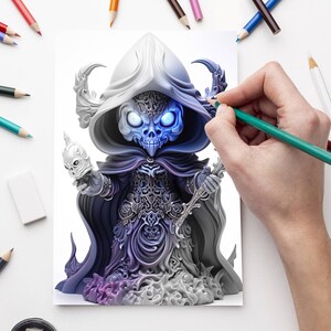 Chibi Cute Undead Skeleton Coloring Pages, 20 Premium Coloring Sheets ...