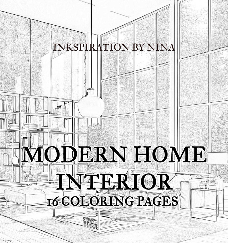 Modern Home Interior | 16 Coloring Pages A4 Size | Premium Printable ...