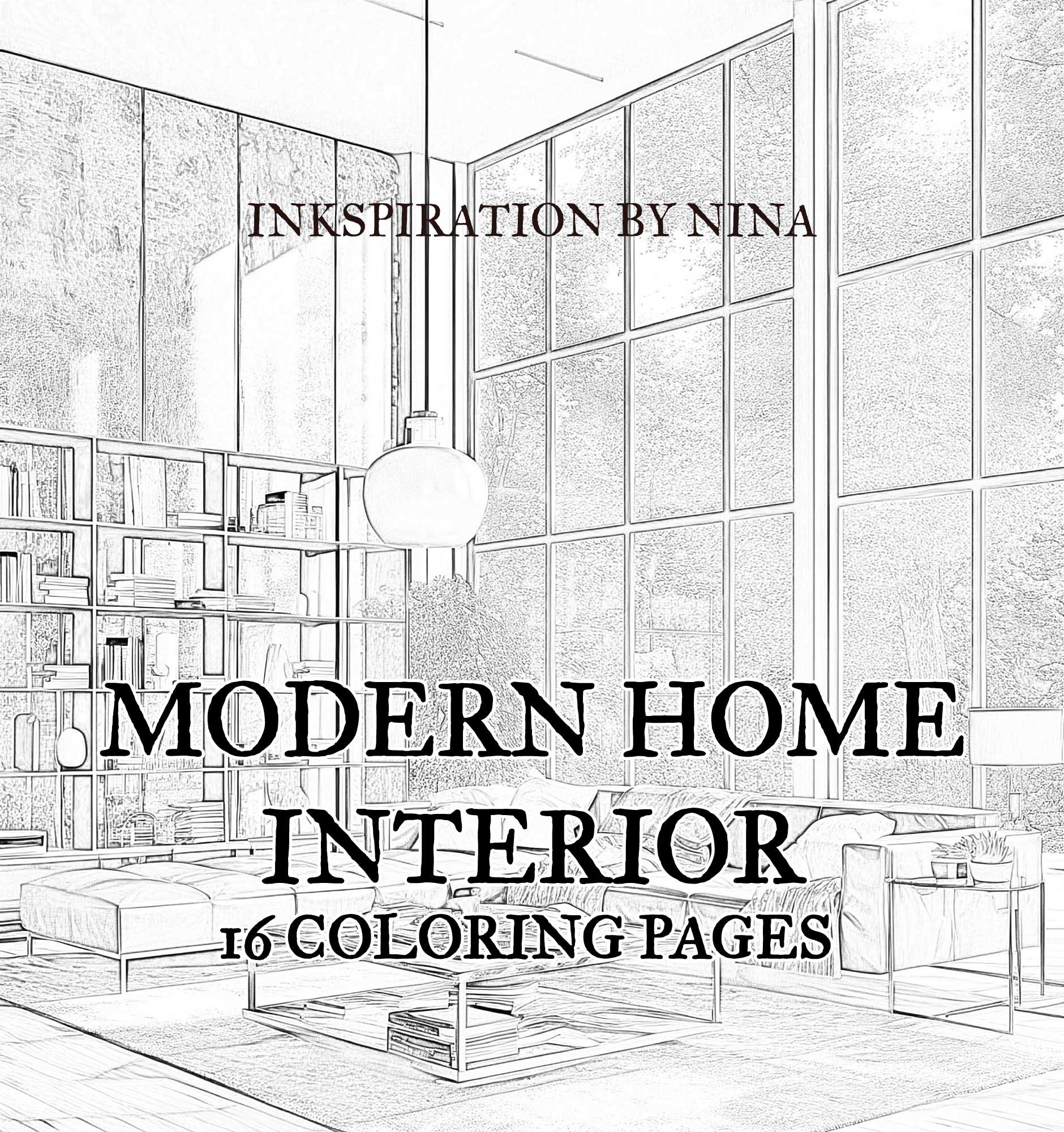 Modern Home Interior | 16 Coloring Pages A4 Size | Premium Printable ...