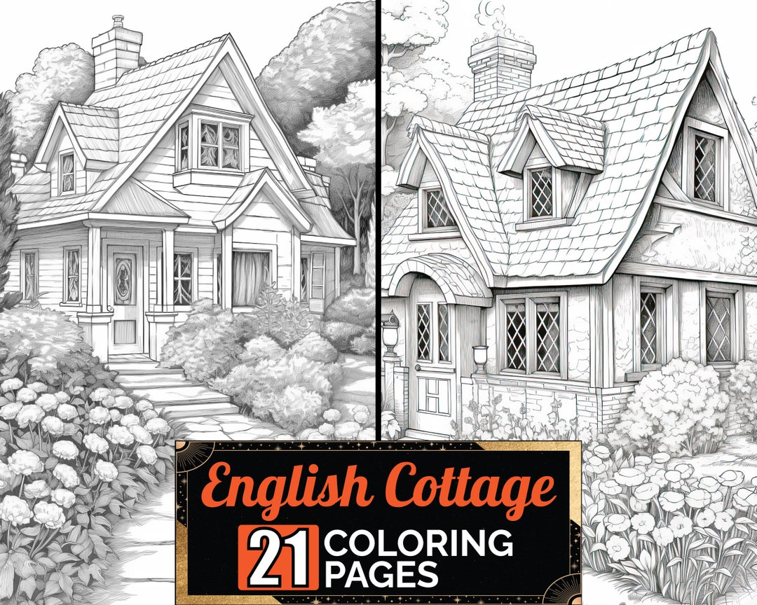 Vintage English Cottage Home Coloring Book, 21 Detail Greyscale Adult ...