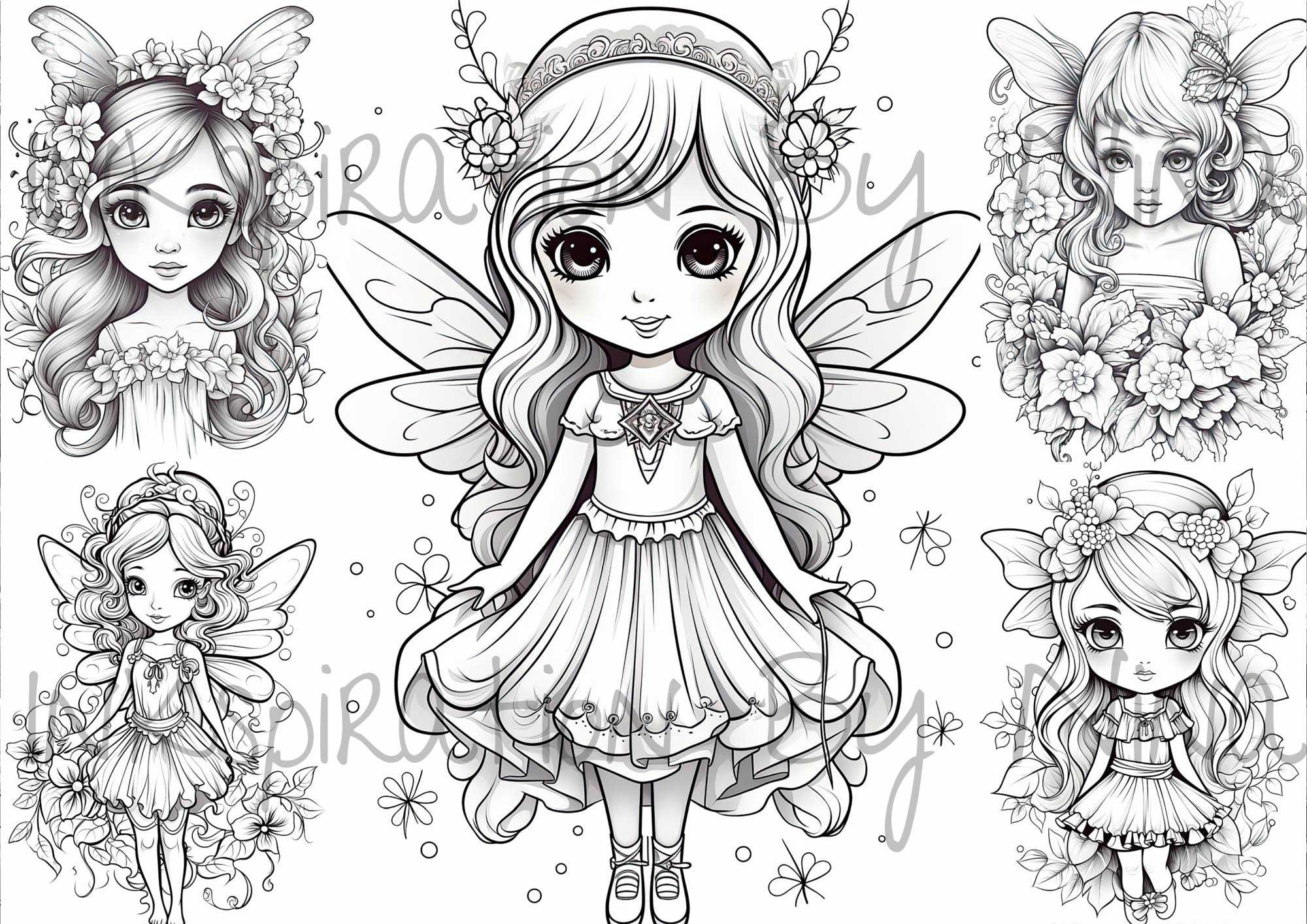 Cute Fairy Coloring Pages, 25 Premium Coloring Sheets, Coloring Book A4 ...