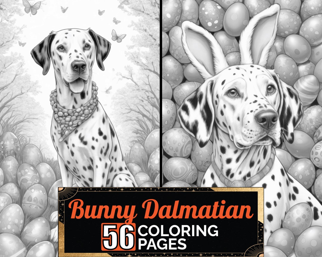 Dalmatian Posing as Bunny Coloring Book, 56 Detail Greyscale Adult ...