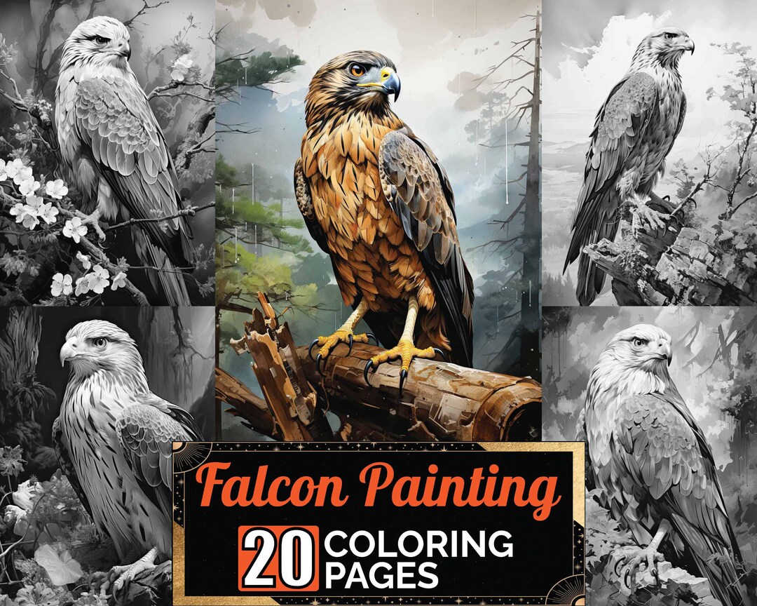 Falcon Ink Painting Coloring Pages, 20 Premium Adult Coloring Sheets ...