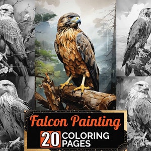 Falcon Ink Painting Coloring Pages, 20 Premium Adult Coloring Sheets ...