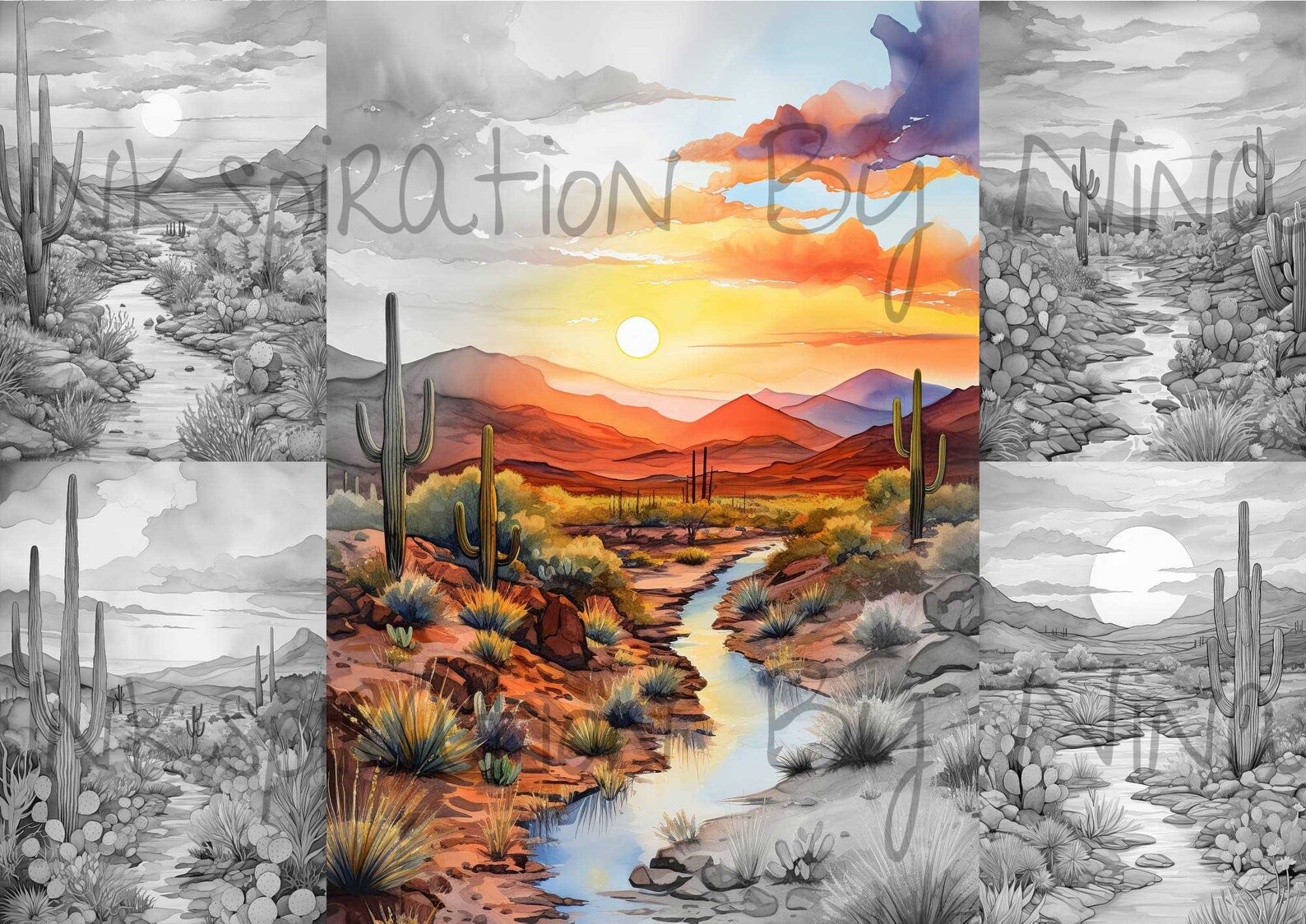 Arizona Desert Sunset Coloring Pages, 20 Premium Coloring Sheets ...