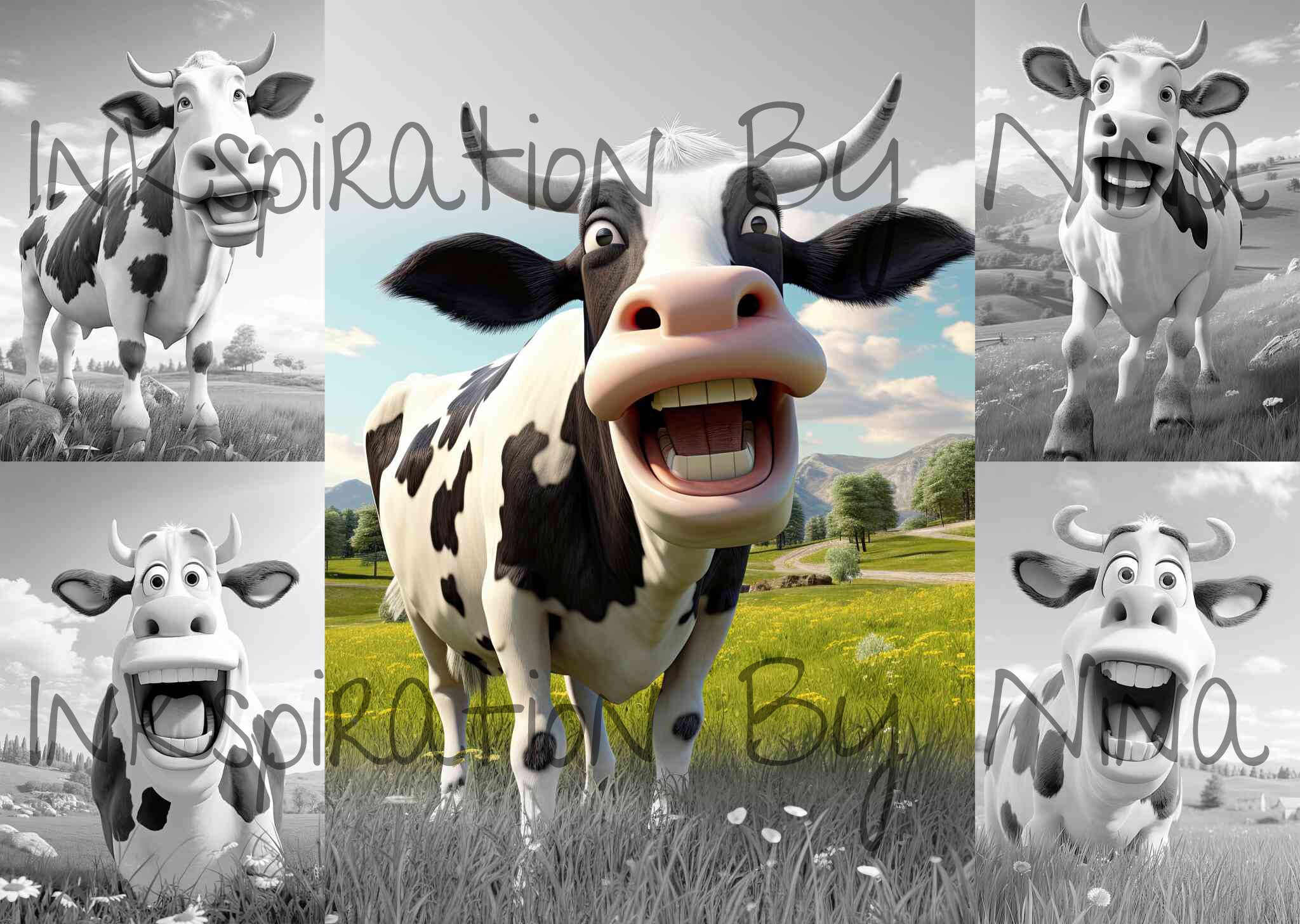 Happy Mad Cow Coloring Book, 21 Detail Greyscale Adult & Kids Farm ...