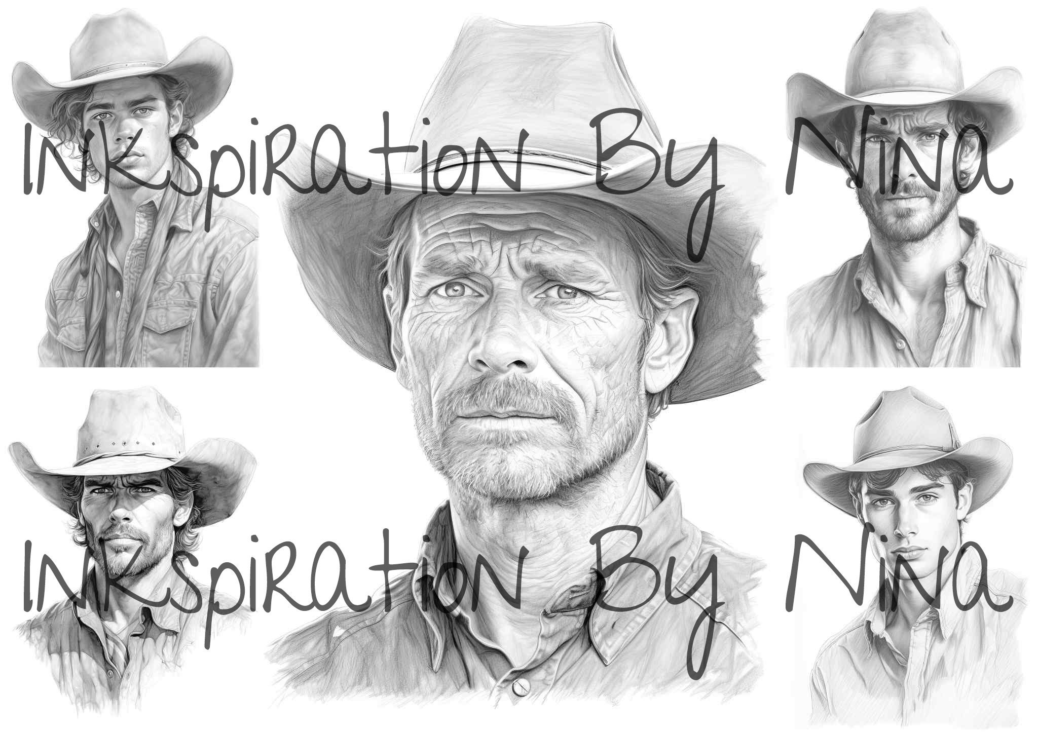 Handsome Rugged Manly Cowboy Coloring Book, 15 Detail Greyscale Adult ...