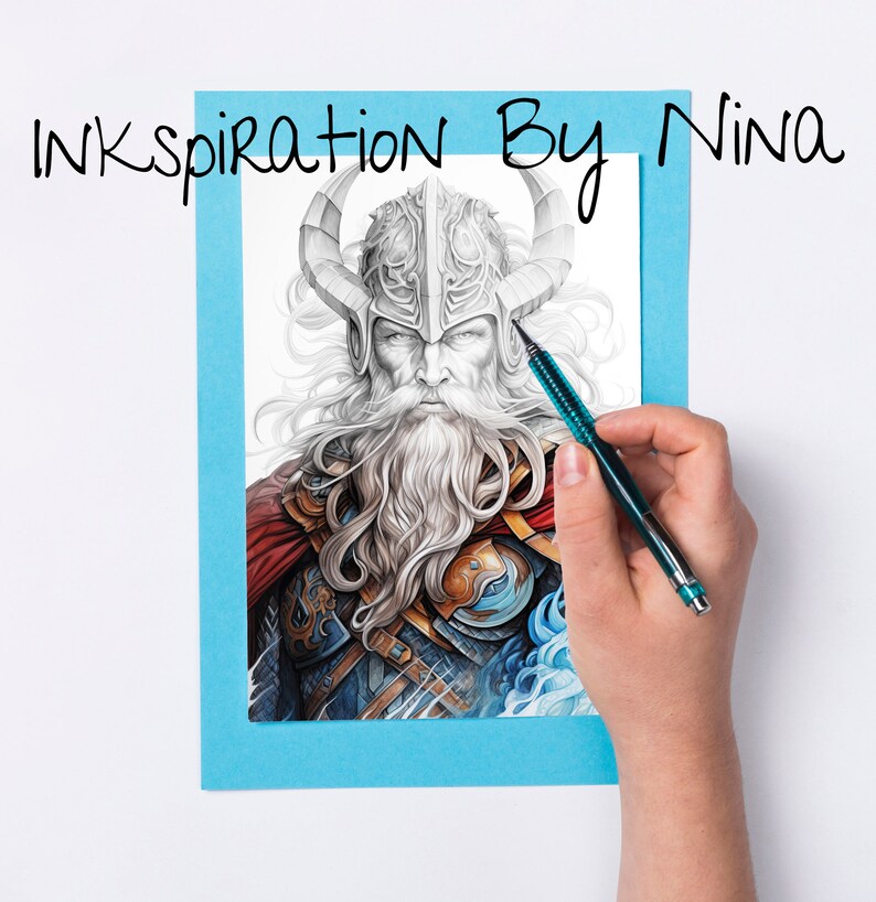 Norse Ragnarok Mythology Coloring Book, 20 Greyscale Adult & Kids ...