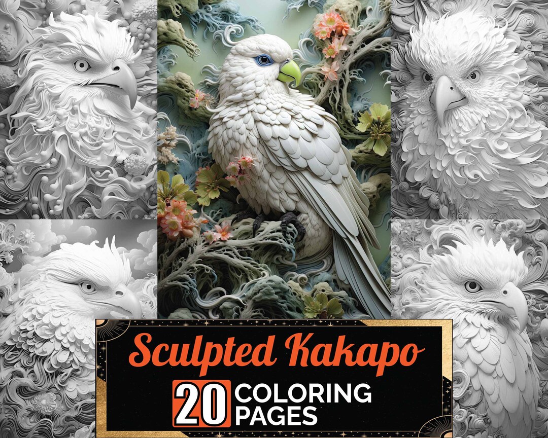 Sculpted Kakapo Bird Coloring Pages, 20 Premium Adult Coloring Sheets, Coloring Book A4 Size ...