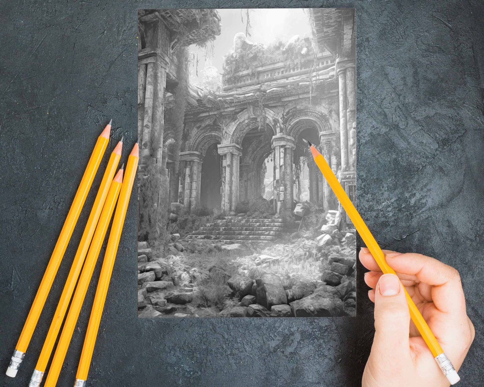 Abandoned Ruins 20 Coloring Pages A4 Size Premium Printable Adult and ...