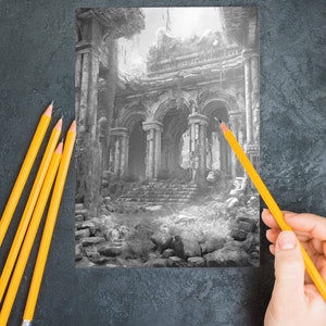 Abandoned Ruins | 20 Coloring Pages A4 Size | Premium Printable Adult ...