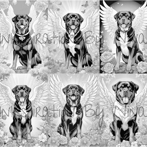 Rottweiler Angel Coloring Book, 30 Detail Greyscale Adult & Kids Good ...