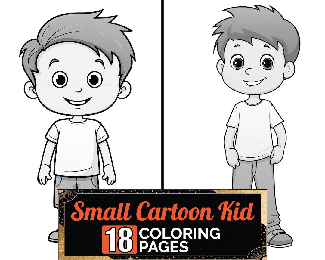 Small Cartoon Kid Coloring Book, 18 Detail Greyscale Adult & Kids ...