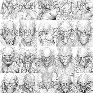 Muscular Mutant Brawler Man Coloring Book, 20 Detail Greyscale Adult ...