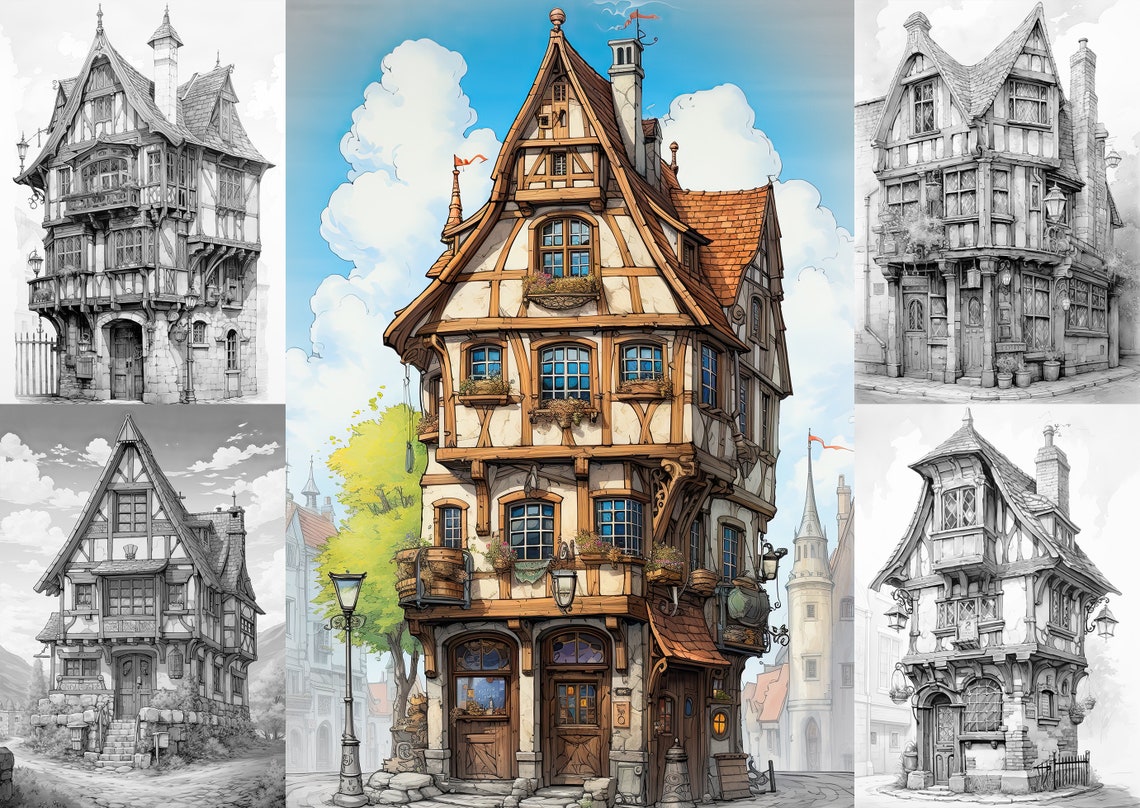 Historic House Architecture Coloring Pages 24 Premium - Etsy