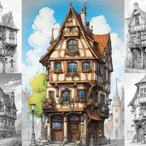 Historic House Architecture Coloring Pages, 24 Premium Coloring Sheets ...