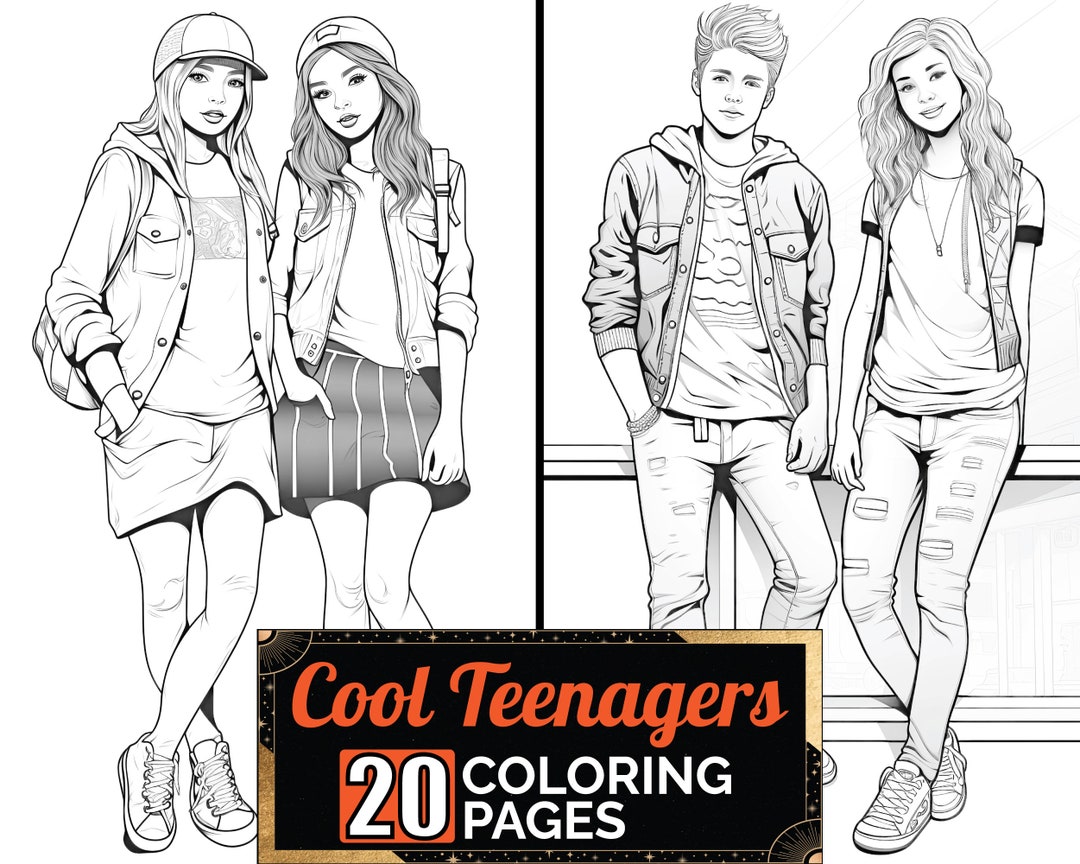 Cool Teenagers Coloring Book, 20 Detail Greyscale Adult & Kids People ...