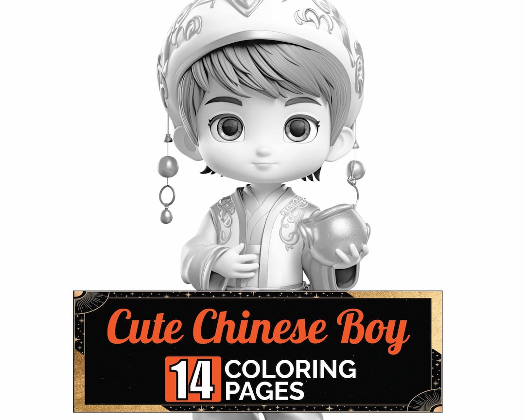 Cute Chinese Boy in Traditional Clothing Coloring Pages, 14 Premium ...