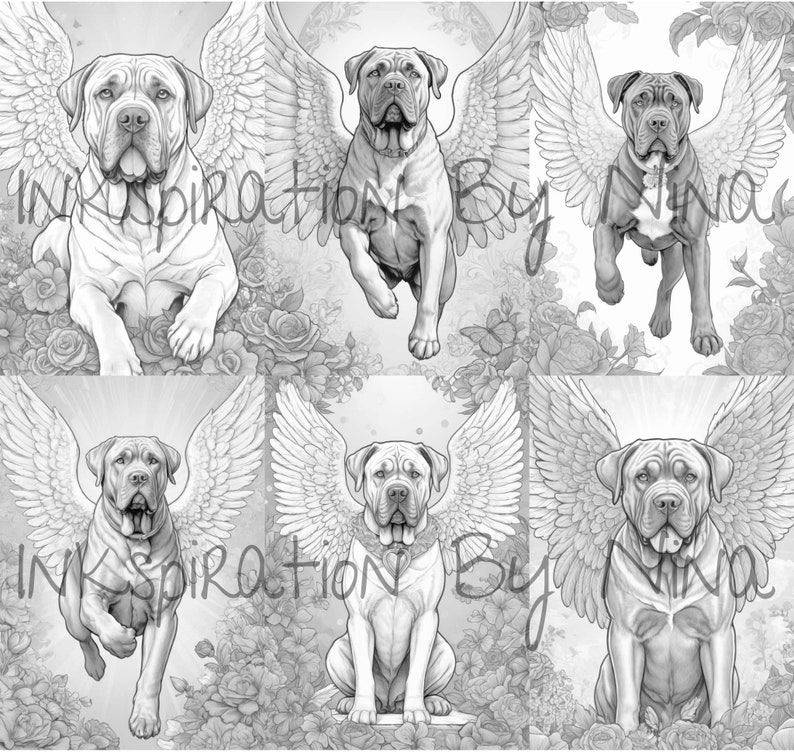 Cane Corso Angel Coloring Book, 30 Detail Greyscale Adult & Kids Good ...