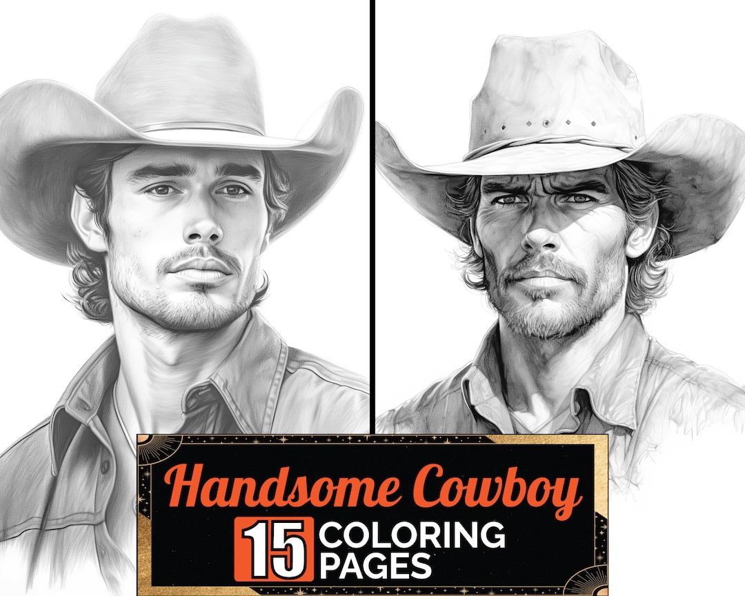 Handsome Rugged Manly Cowboy Coloring Book, 15 Detail Greyscale Adult ...