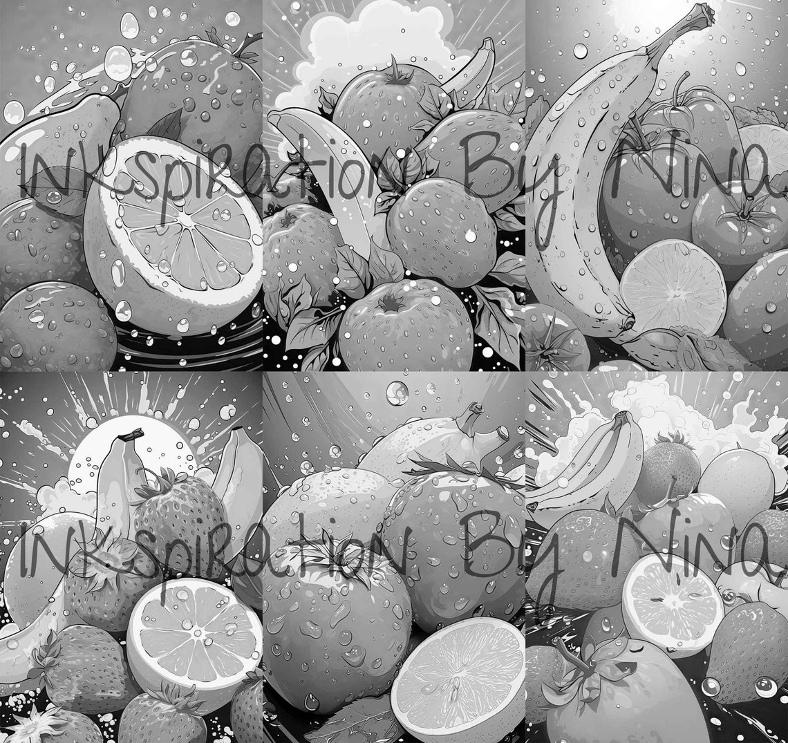 Pop Art Fruit Coloring Book 24 Greyscale Adult & Kids Detail - Etsy