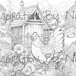 Wildflower Chicken Garden Coloring Book, 20 Detail Greyscale Adult ...