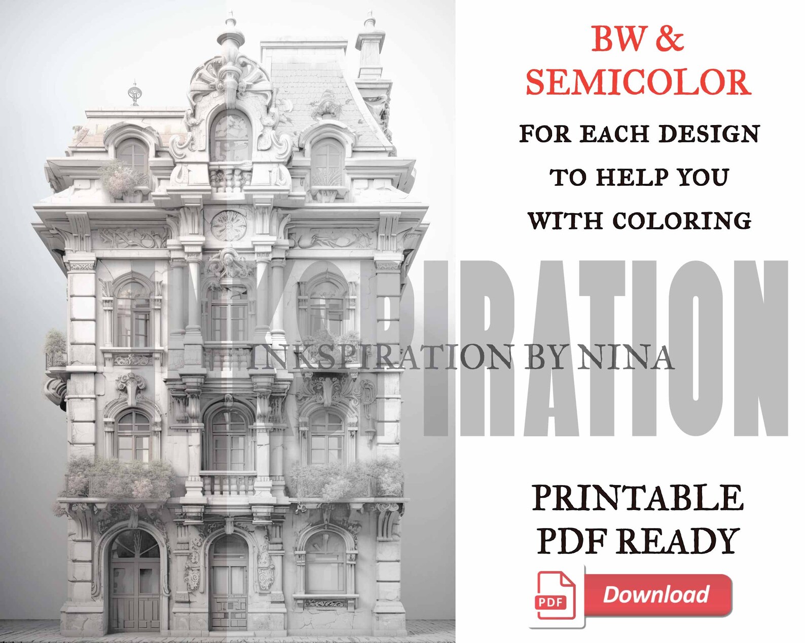 Baroque House Printable Coloring Pages, 16 Premium Coloring Sheets for ...