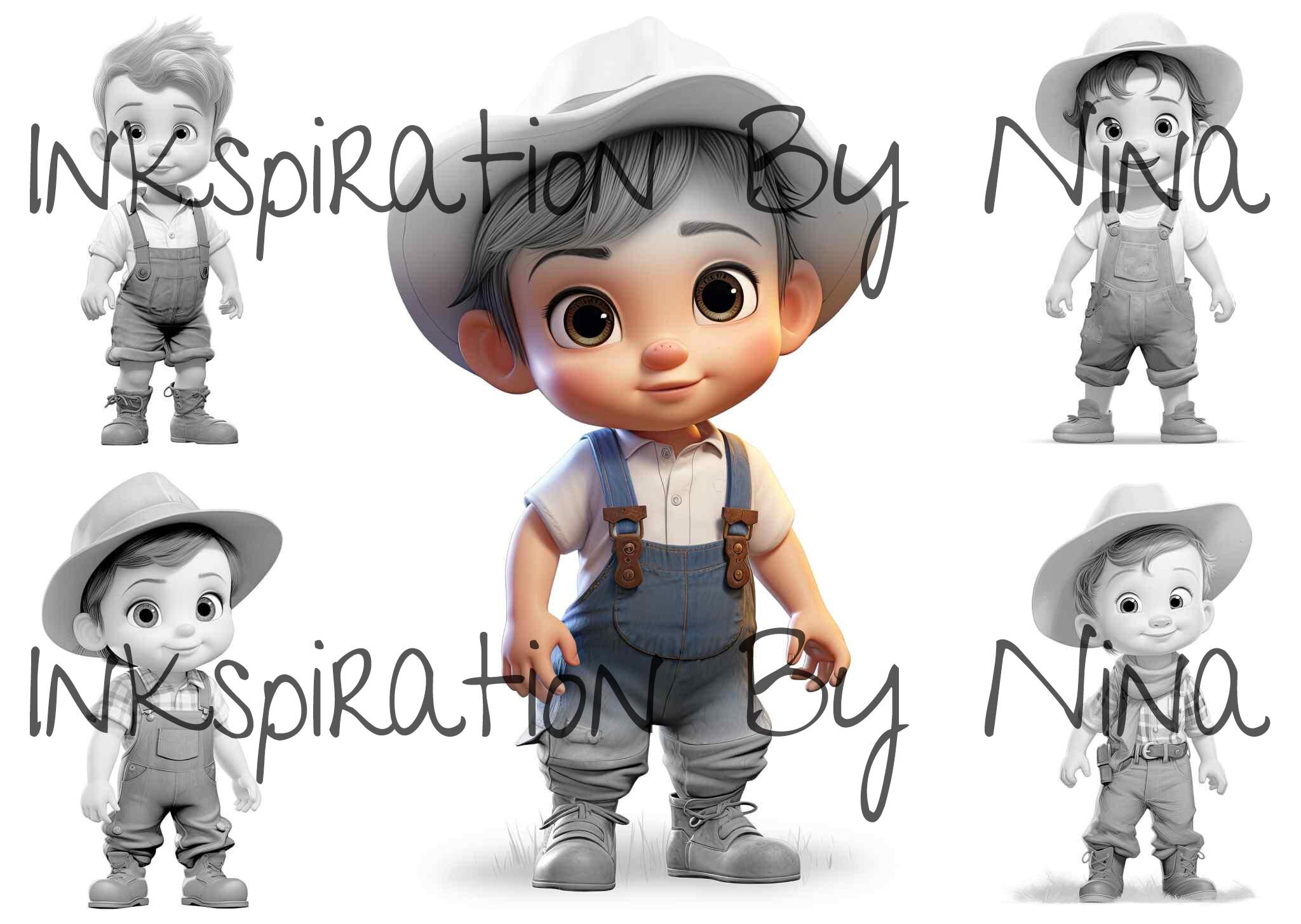 Cute Farmer Countryside Boy Coloring Book, 16 Detail Greyscale Adult ...