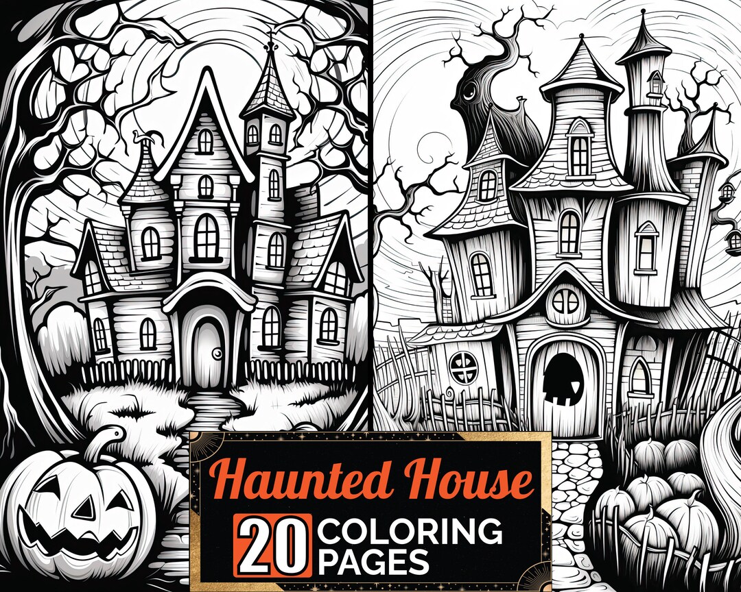Haunted Pumpkin House Coloring Book, 20 Greyscale Adult & Kids ...