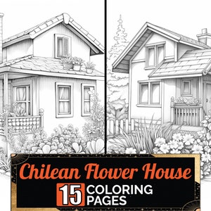 Small Chilean Flower House Coloring Book, 15 Detail Greyscale Adult ...