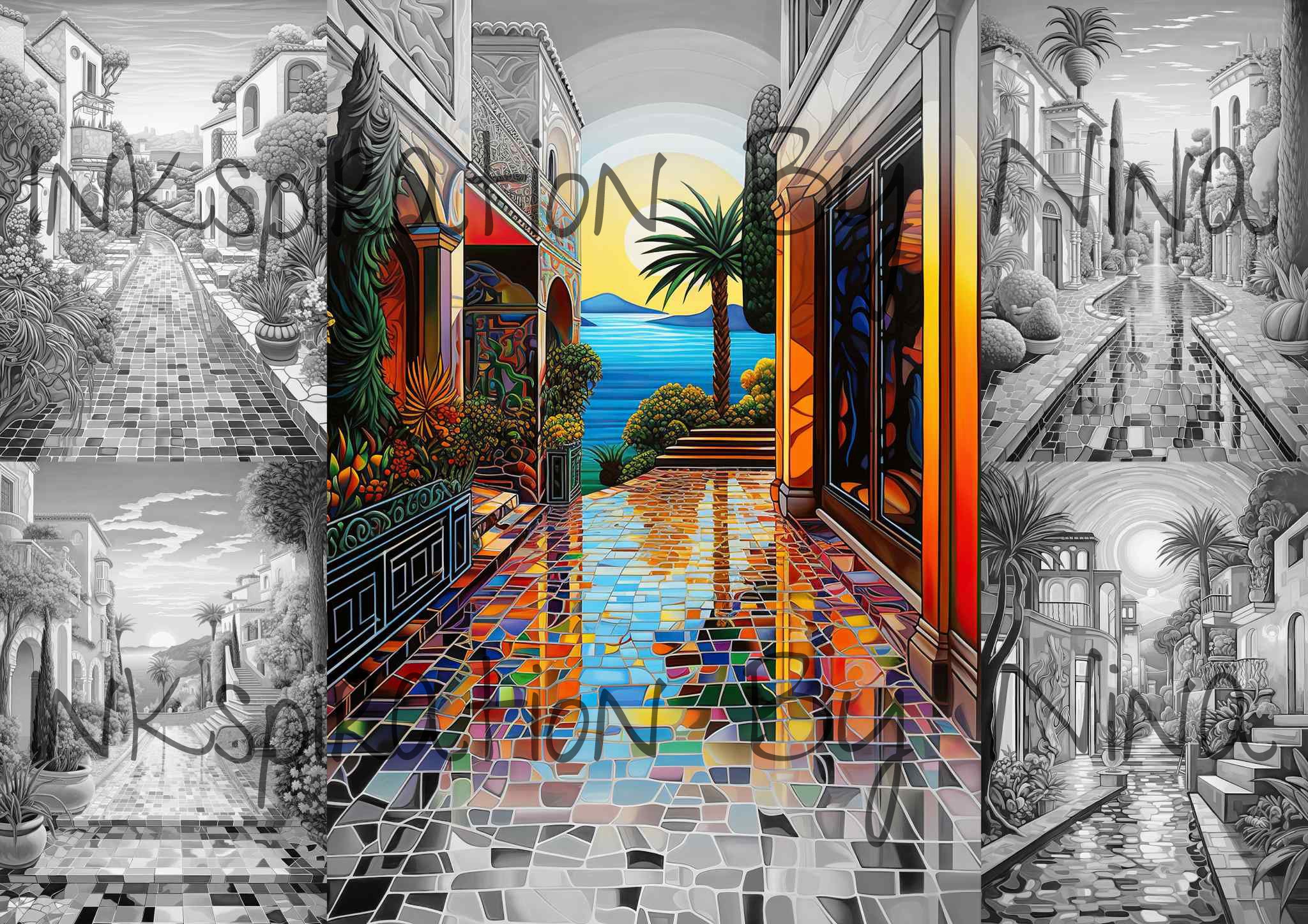 Luxury Pool Villa Coloring Book, 20 Detail Greyscale Adult & Kids ...