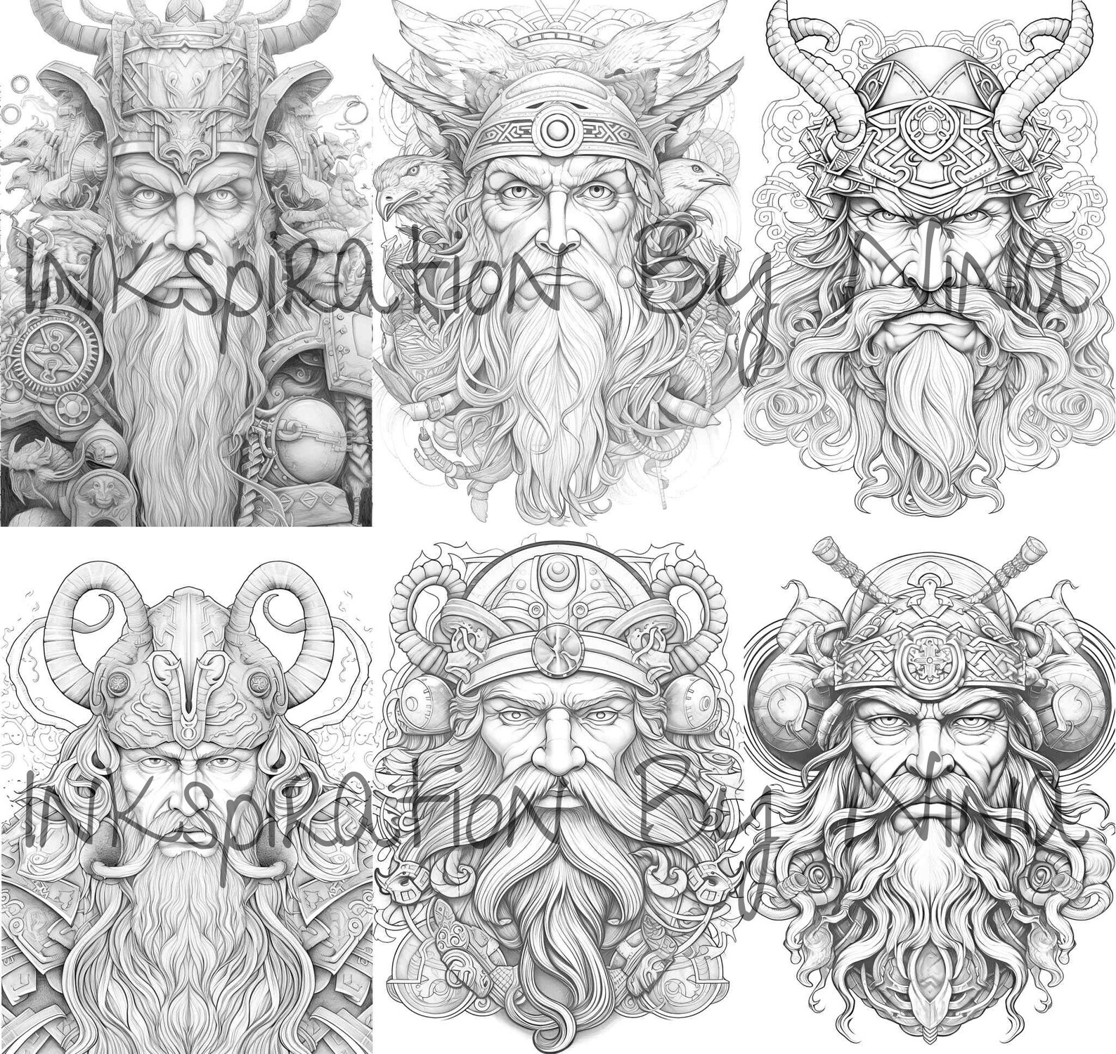 Odin Norse Mythology Coloring Book, 18 Detail Greyscale Adult & Kids ...