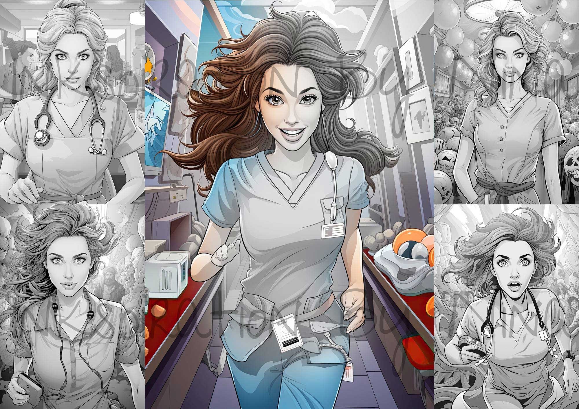 Crazy Funny Nurse Coloring Pages, 20 Premium Coloring Sheets, Coloring ...