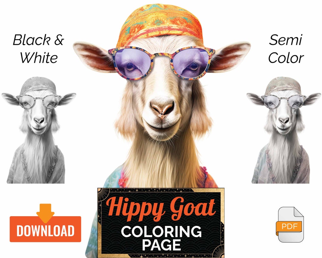 Hippy Goat Coloring Book, Black & White, Semi Color Premium A4 Size ...