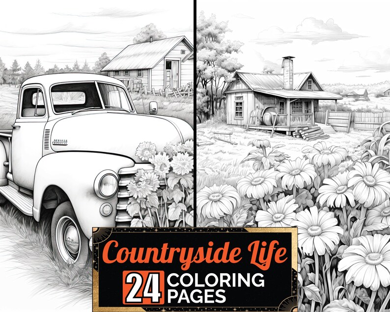 Nostalgic Countryside Life Coloring Book, 24 Adult & Kids Detail Life ...