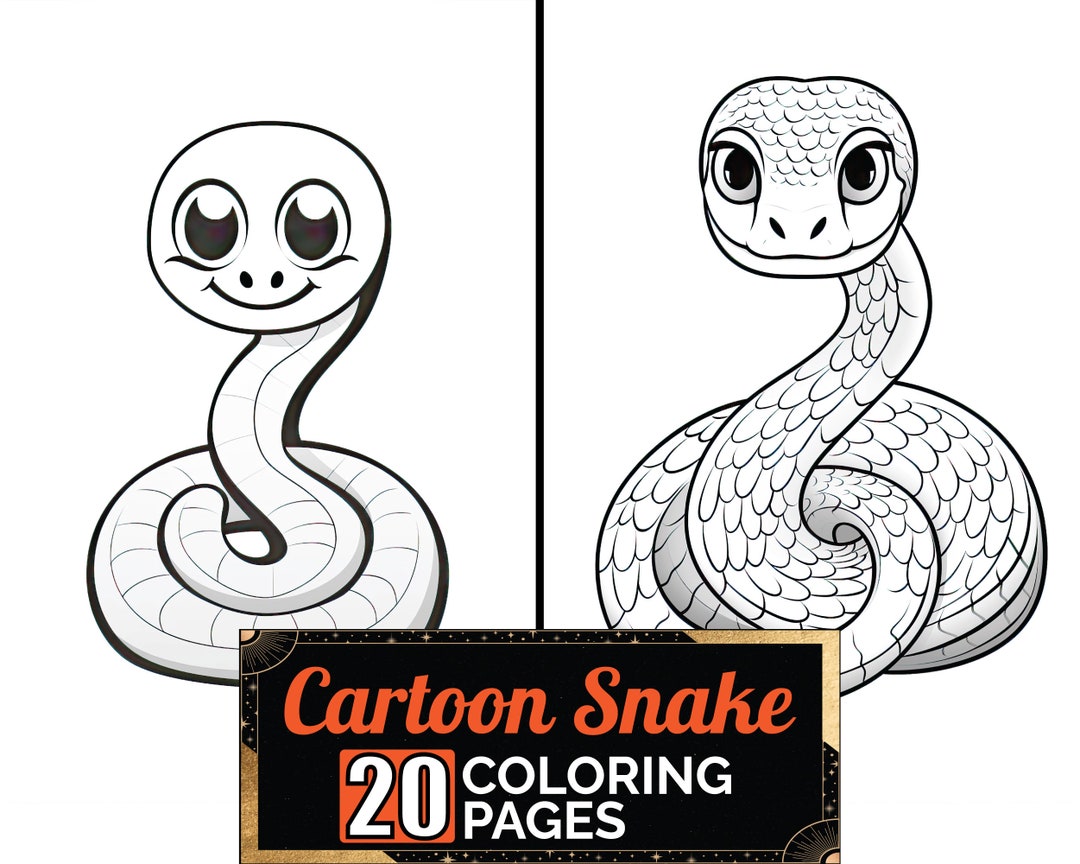 Cartoon Snake Coloring Book, 20 Detail Greyscale Adult & Kids Animal ...