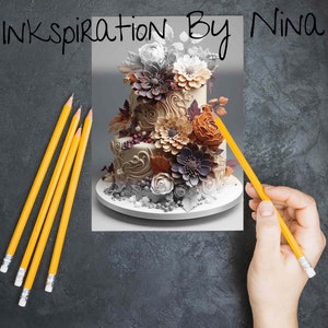 Flower Wedding Cake Design Coloring Book, 23 Detail Greyscale Adult ...