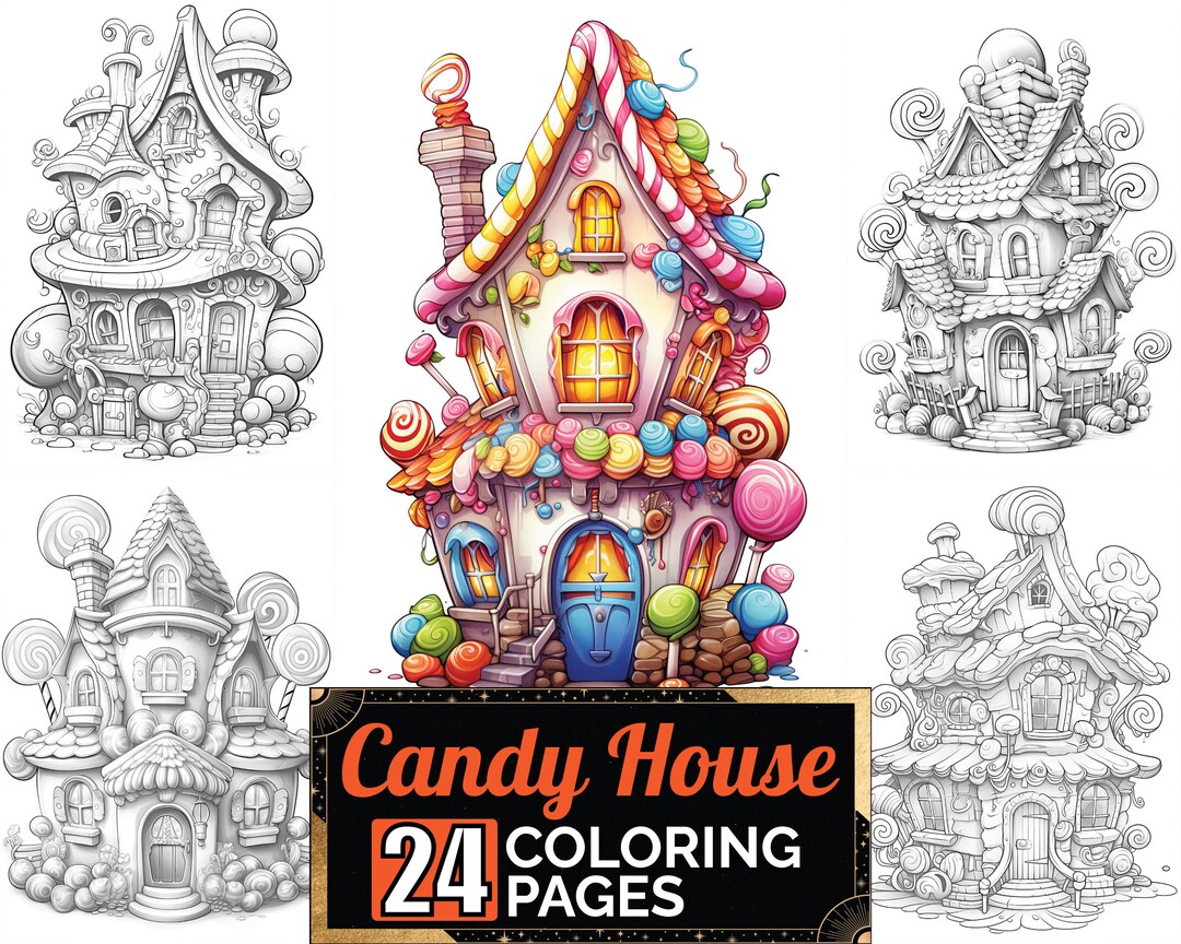 Fairytale Candy House Coloring Book, 24 Detail Greyscale Adult & Kids ...
