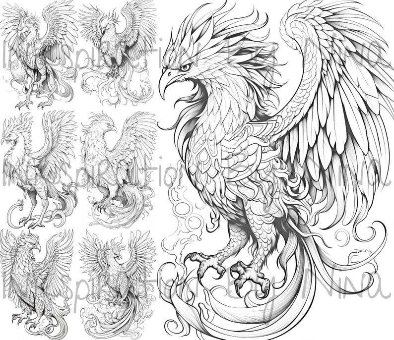Mythical Immortal Phoenix Coloring Pages, 21 Premium Coloring Sheets ...