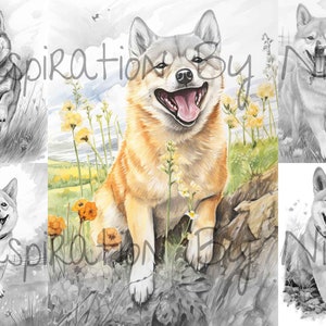 Shiba Inu Outside Coloring Book, 20 Premium Adult & Kids Cute Dog ...