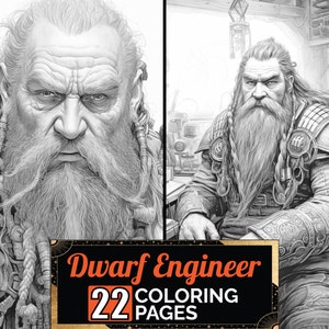 Dwarf Bearded Inventor Engineer Coloring Book, 22 Detail Greyscale ...