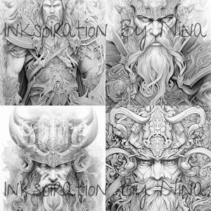 Norse Ragnarok Mythology Coloring Book, 20 Greyscale Adult & Kids ...