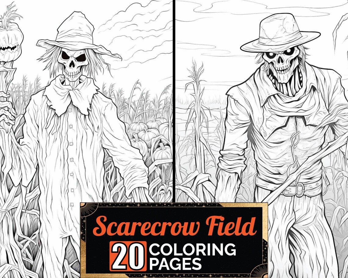 Spooky Scarecrow Field Coloring Book 20 Greyscale Adult & - Etsy