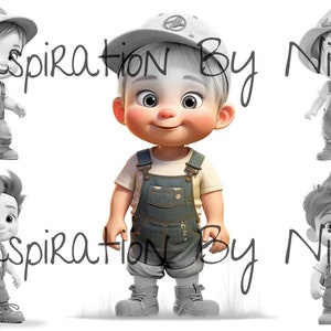 Cute Farmer Countryside Boy Coloring Book, 16 Detail Greyscale Adult ...