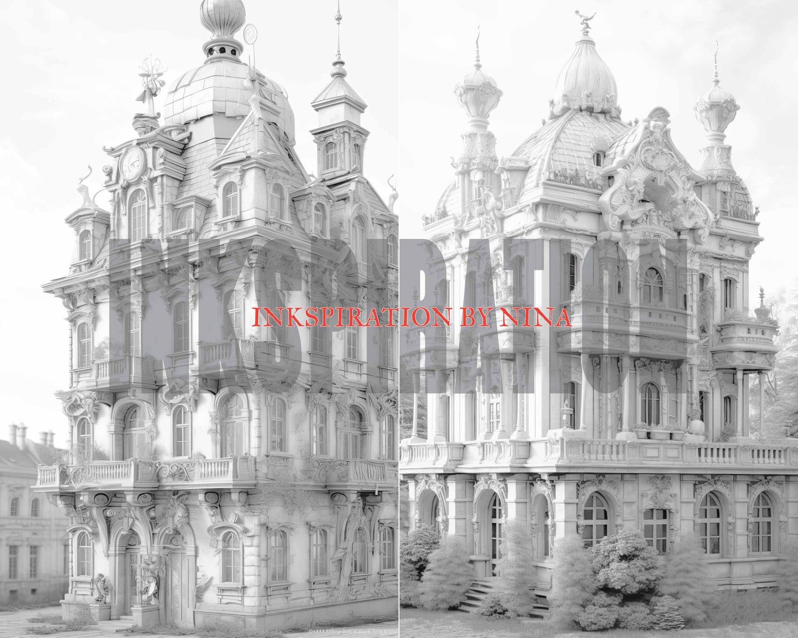 Baroque House Printable Coloring Pages, 16 Premium Coloring Sheets for ...